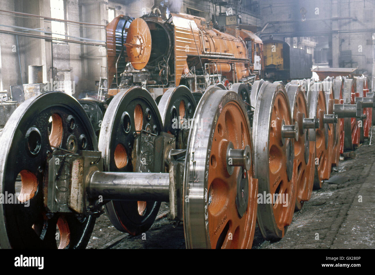 QJ Class 2-10-2s in the erecting shop at Datong Locomotive Works, Inner ...