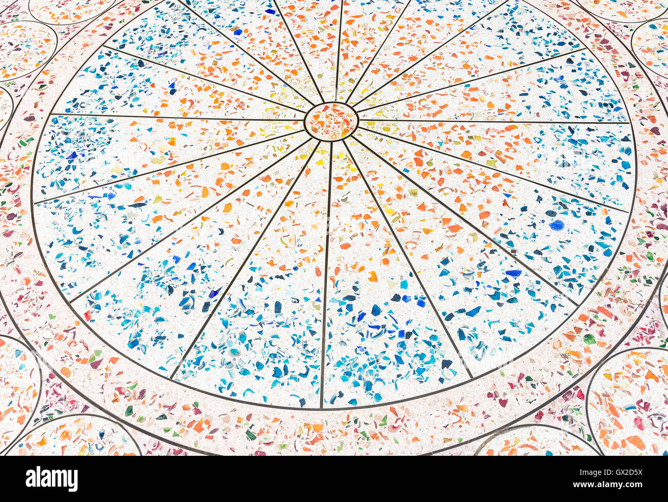 Circle pattern on the marble floor of Thai temple.(Public area not ...