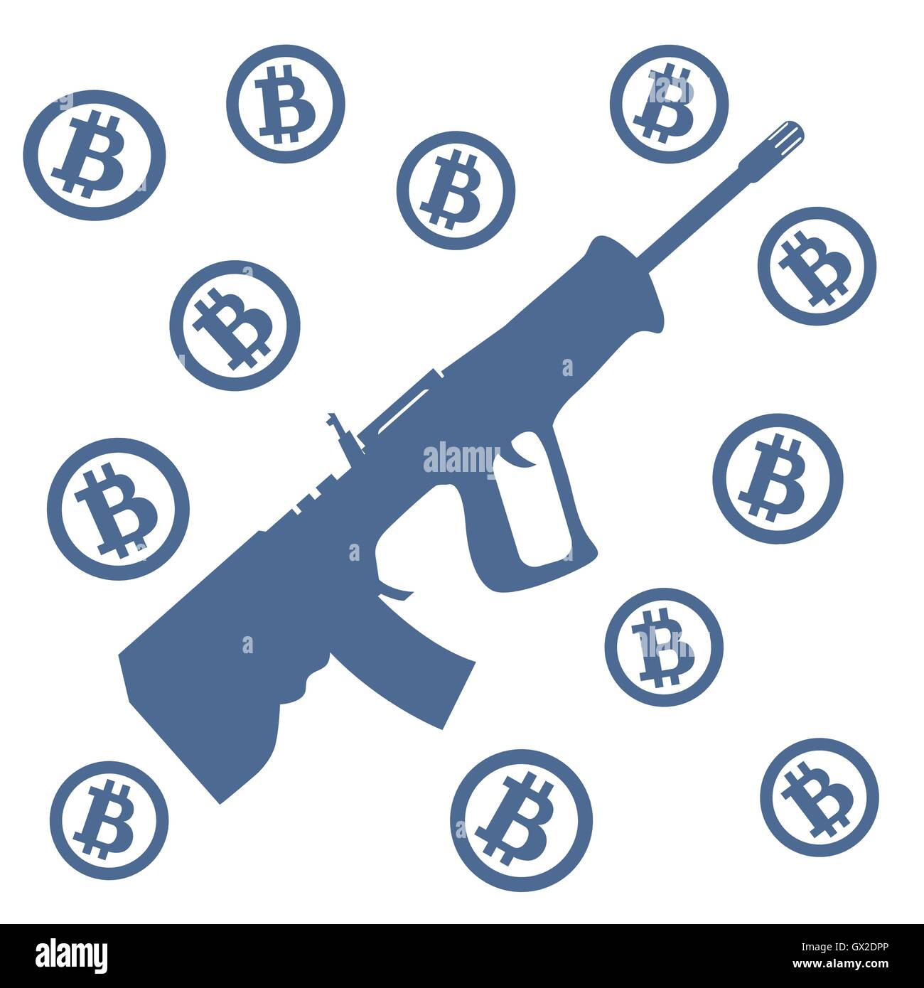 Picture about transactions in bitcoin: bitcoins and rifle on a white ...