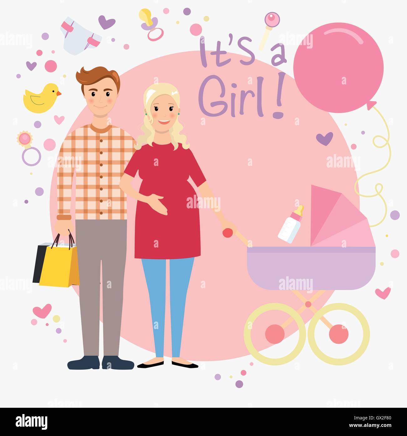 Illustration of a pregnant couple waiting for a baby girl Stock Vector ...