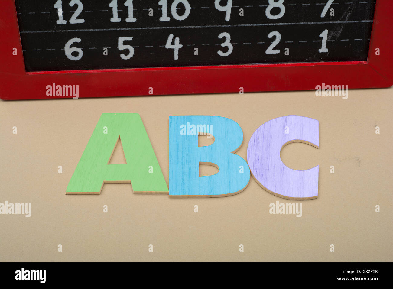 ABC wood block with chalk board - back to school concept Stock Photo ...
