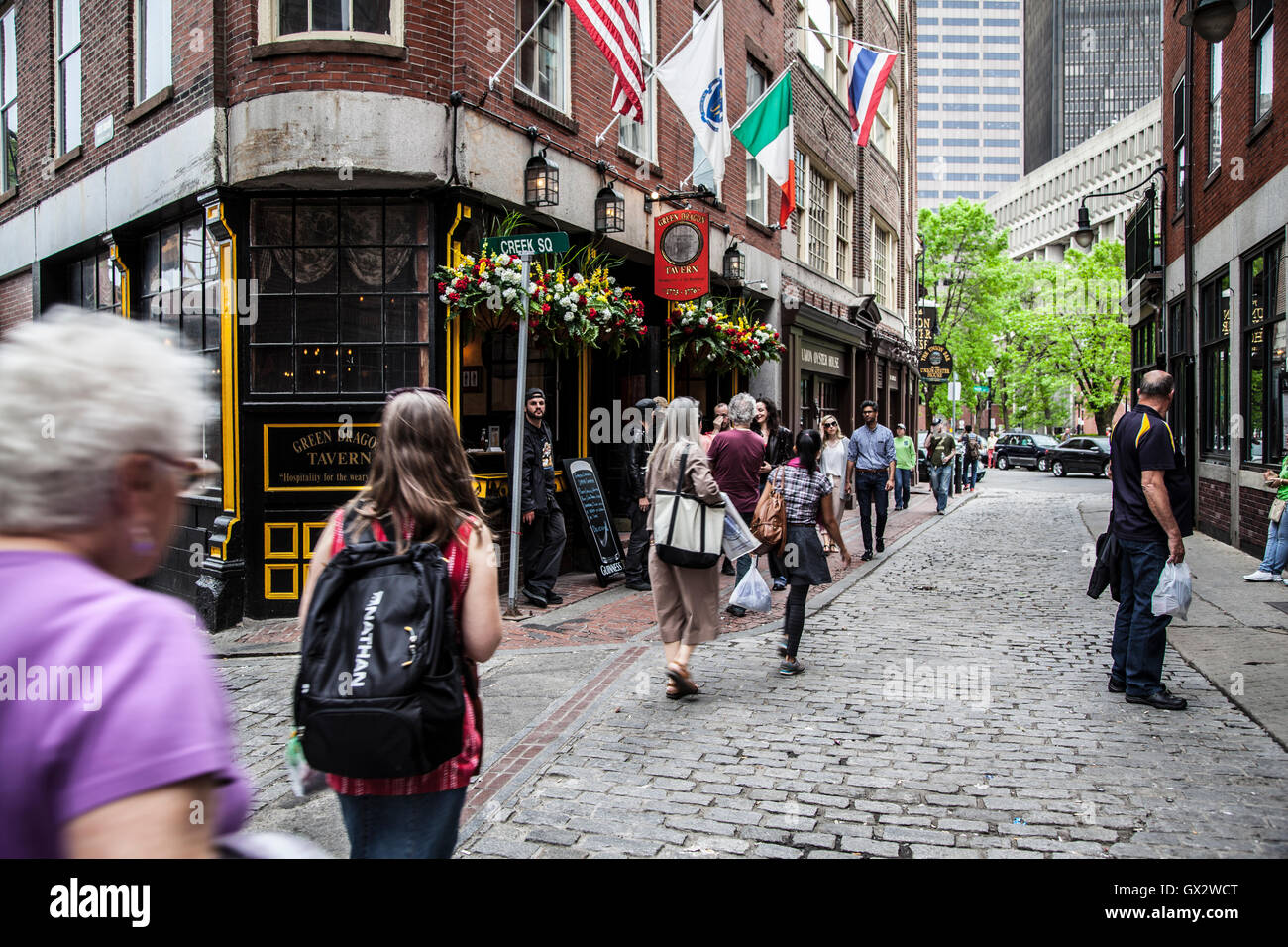 Boston historic Union Oyster House at Union Street in Blackstone Block ...