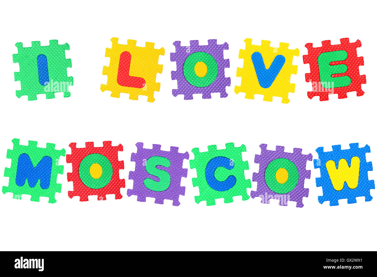 Message I Love Moscow, from letters puzzle, isolated on white ...