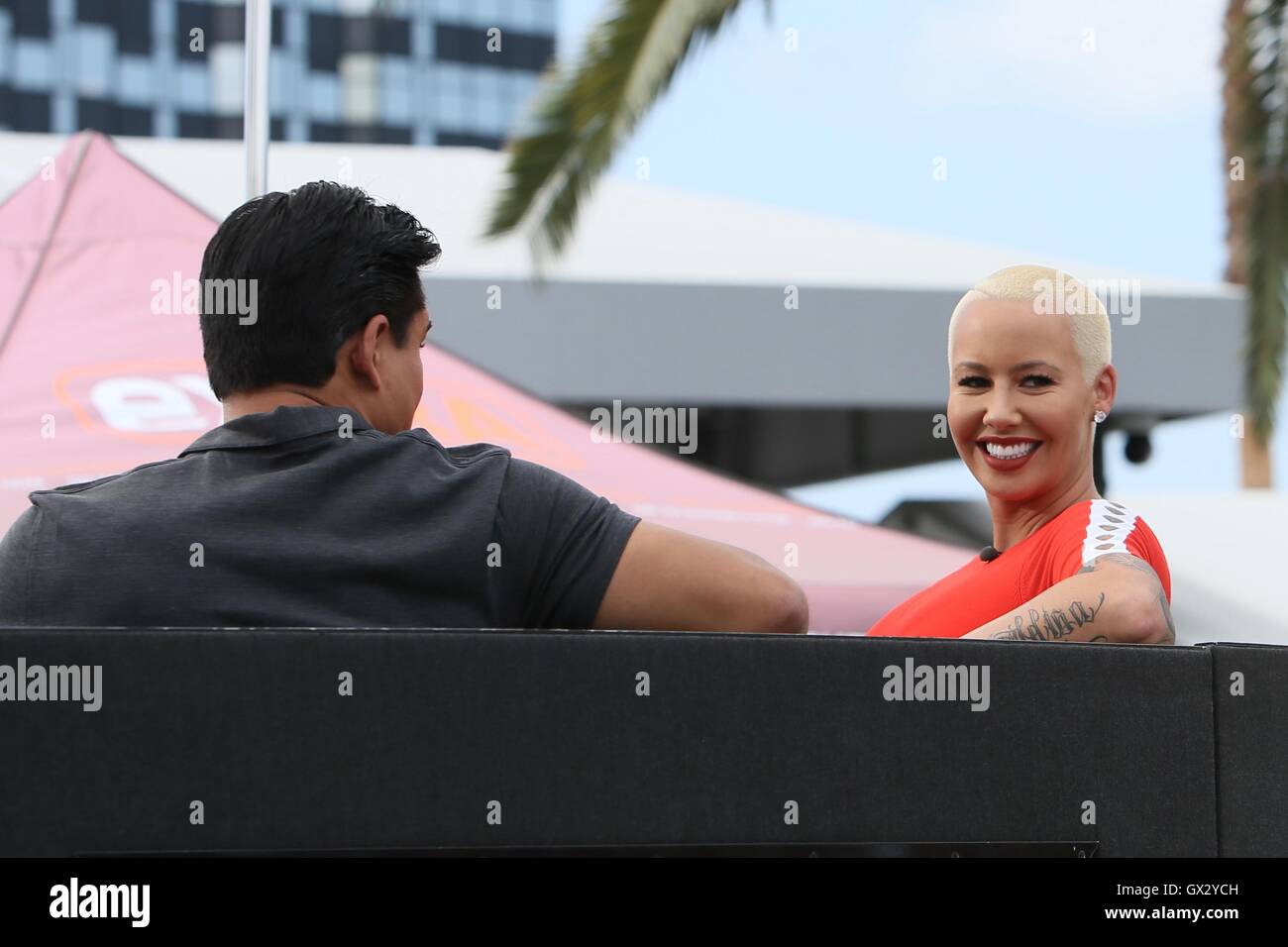Amber Rose arrives at Universal Studios for an interview with Mario ...