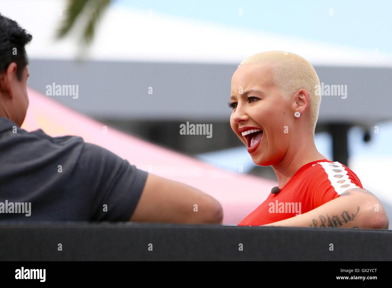Amber Rose arrives at Universal Studios for an interview with Mario ...