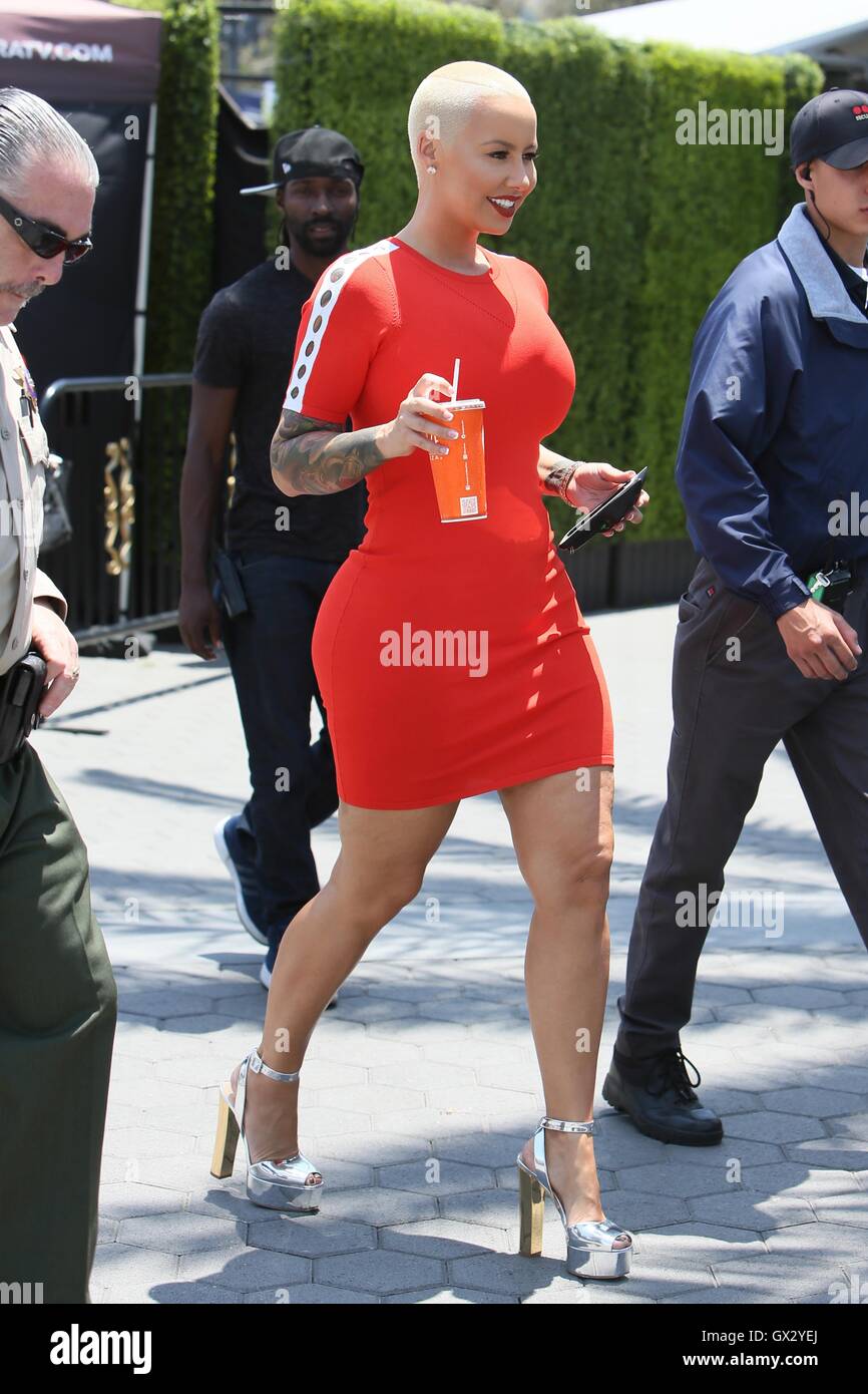 Amber Rose arrives at Universal Studios for an interview with Mario ...