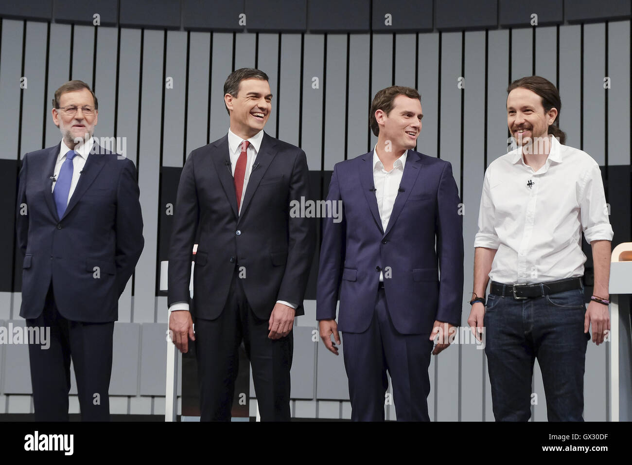 Spanish politicians speak during a live telivised electoral debate in ...