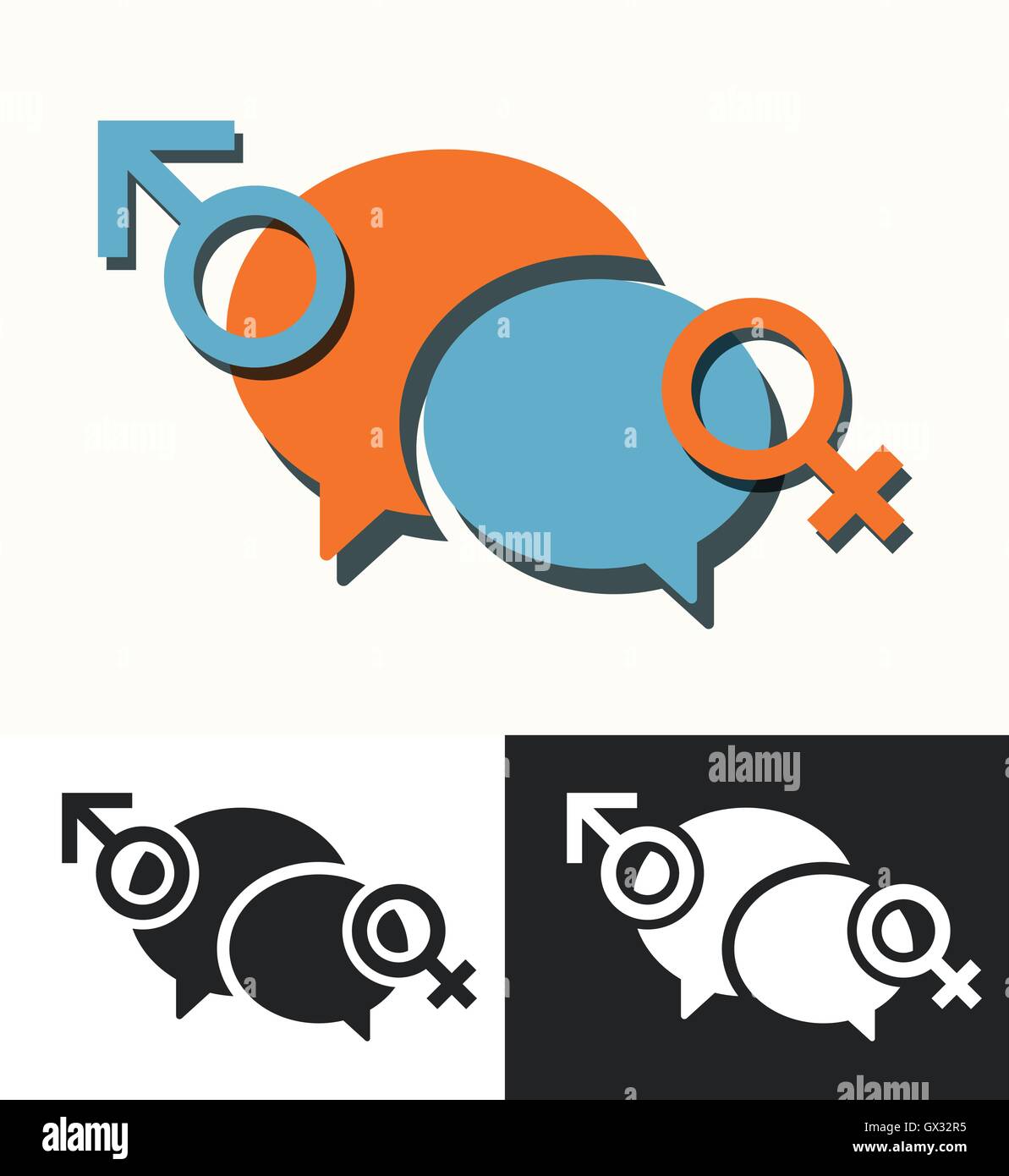 male female symbols with speech bubbles as communication concept ...
