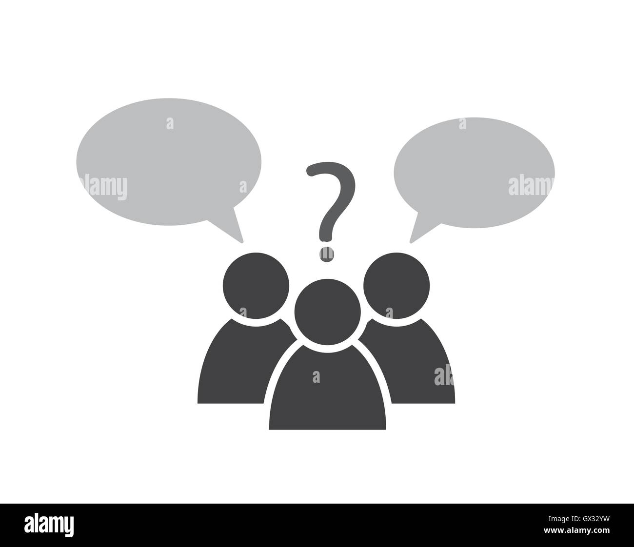 people symbol with speech bubbles and question mark as decision making ...