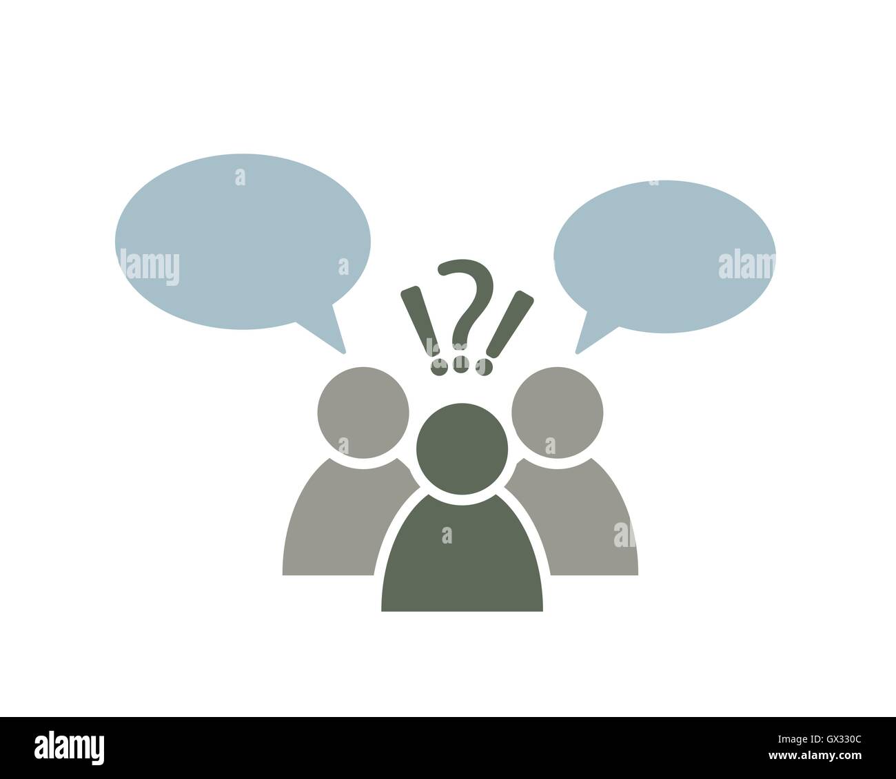 people symbol with speech bubbles, question, exclamation mark decision ...