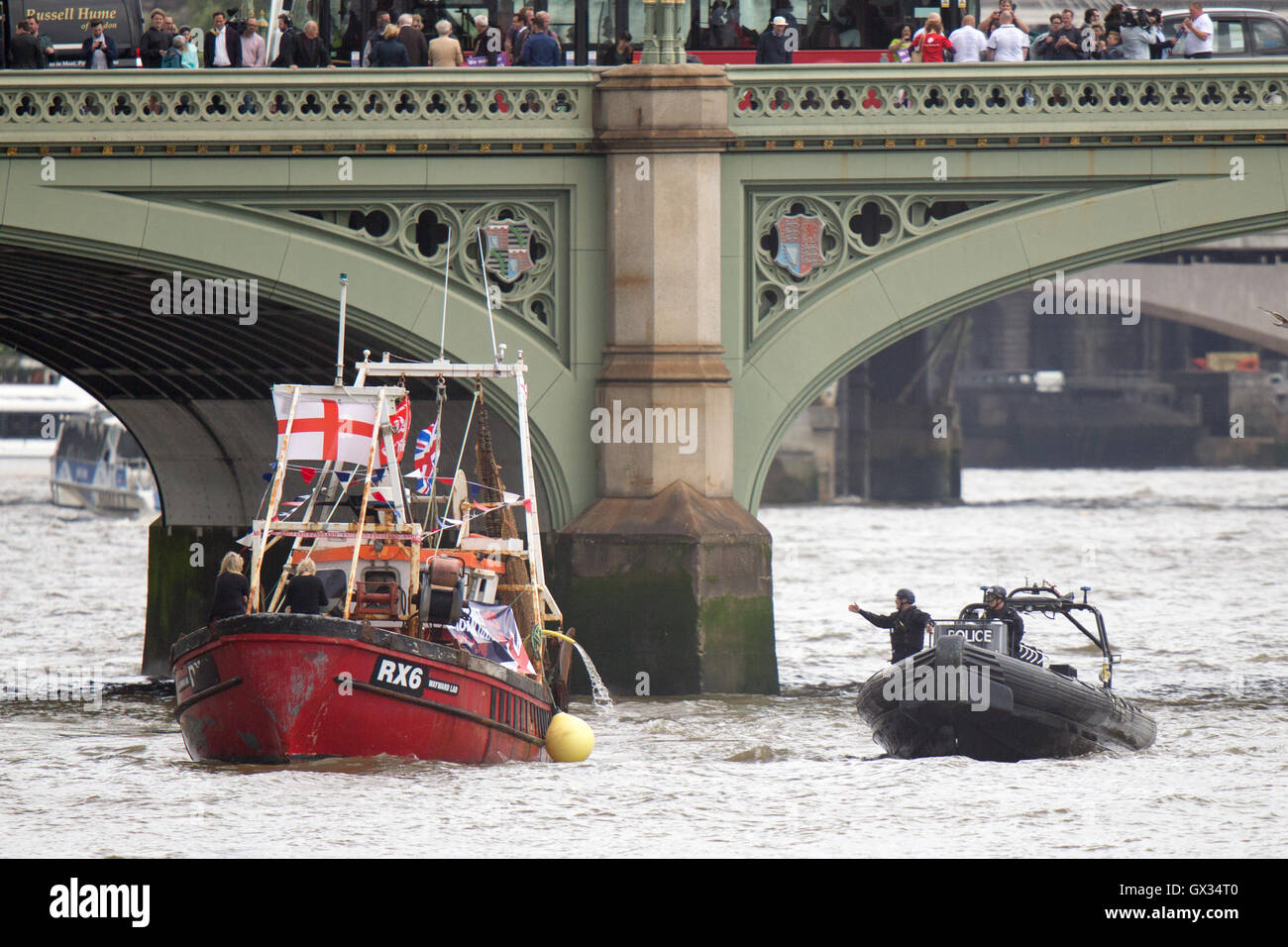 Nigel Farage is spotted on a boat on the River Thames at Westminster ...