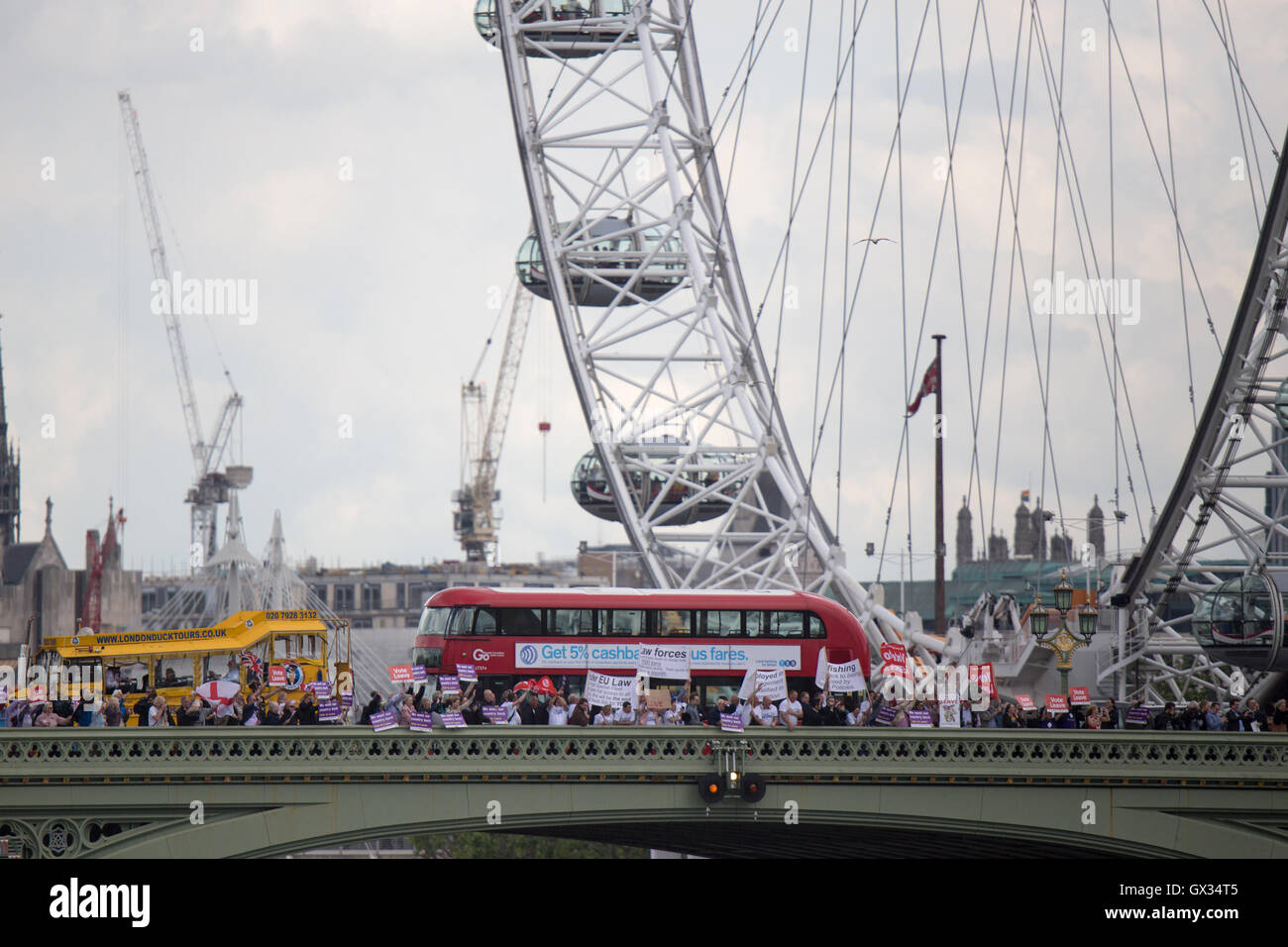 Nigel Farage is spotted on a boat on the River Thames at Westminster ...