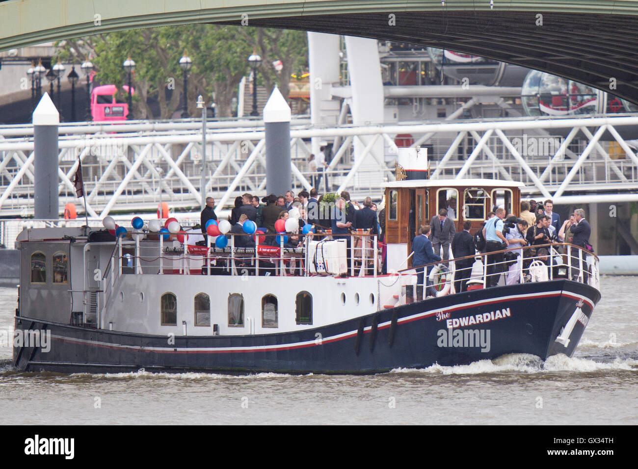 Nigel Farage is spotted on a boat on the River Thames at Westminster ...