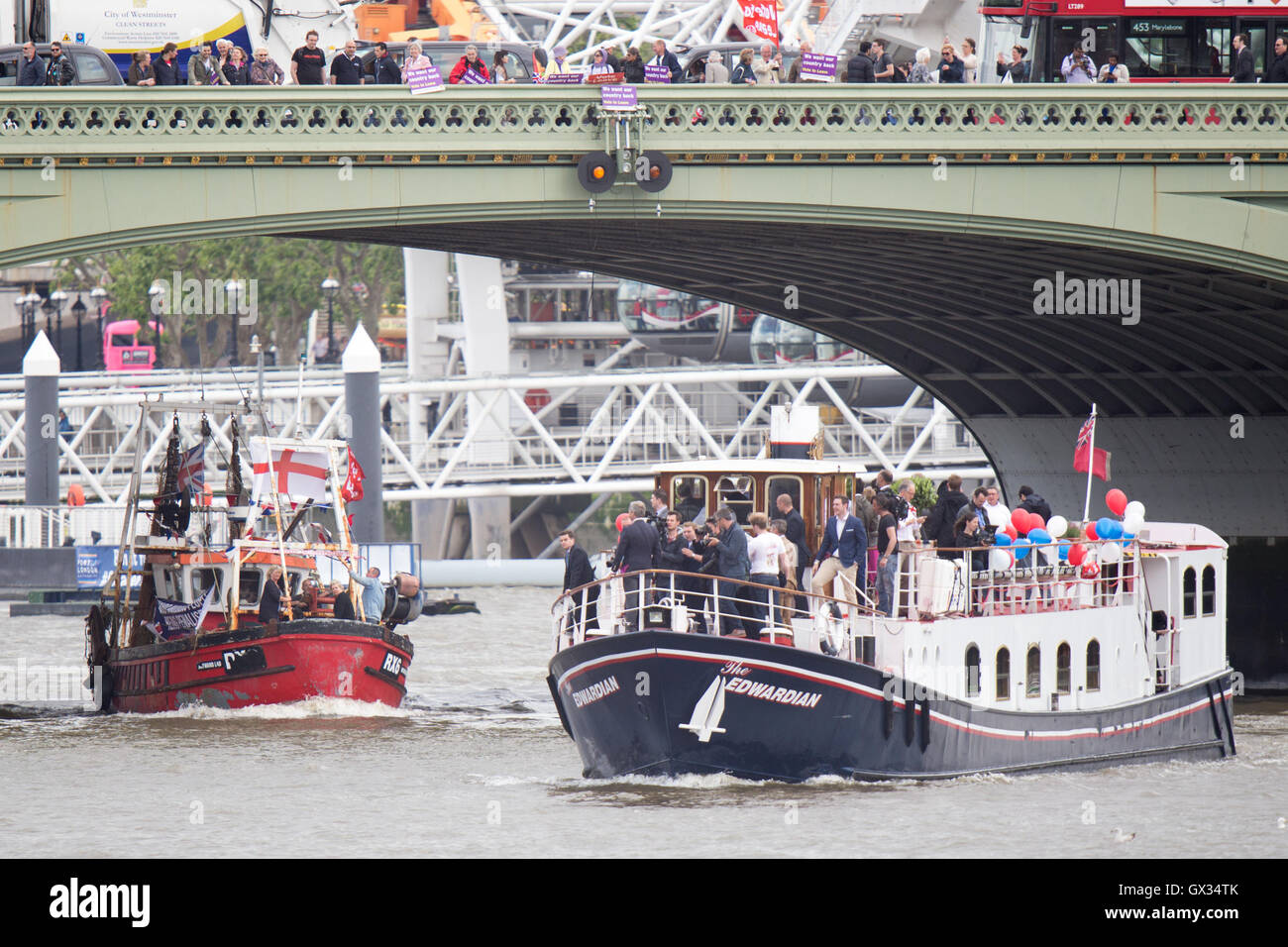 Nigel Farage is spotted on a boat on the River Thames at Westminster ...