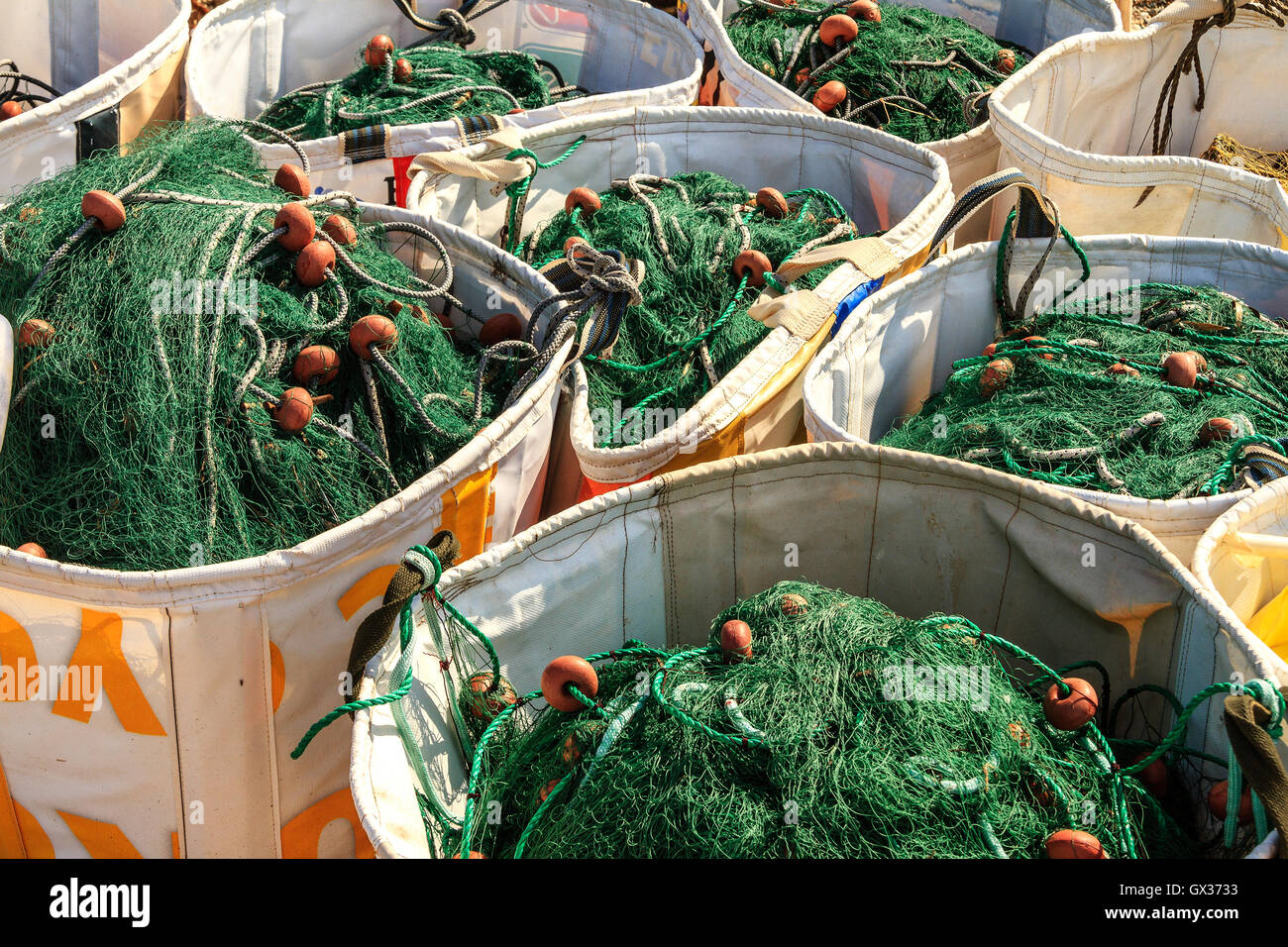 Stored Fishing Nets Coral Bay Cyprus Stock Photo - Alamy