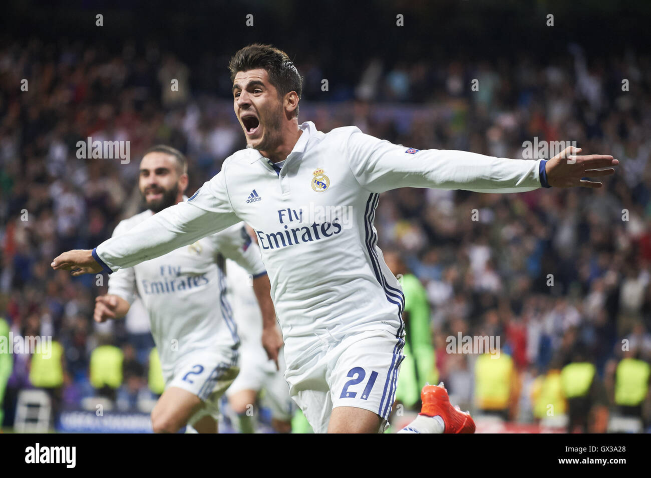 Madrid, Spain. 14th Sep, 2016. Alvaro Morata (forward; Real Madrid) in ...