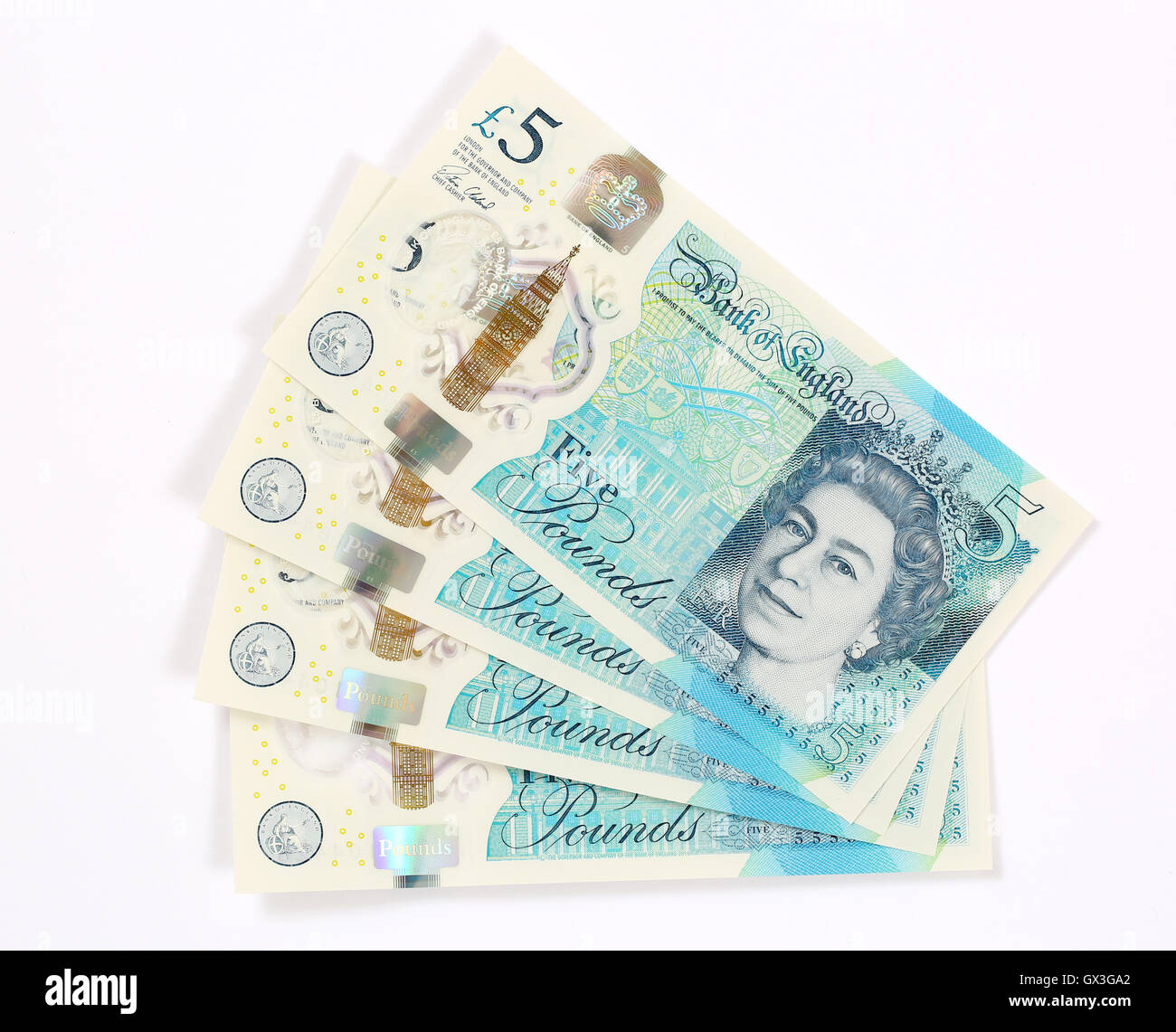 UK. 15th September, 2016. The new polymer five pound ( £5 ) note with ...