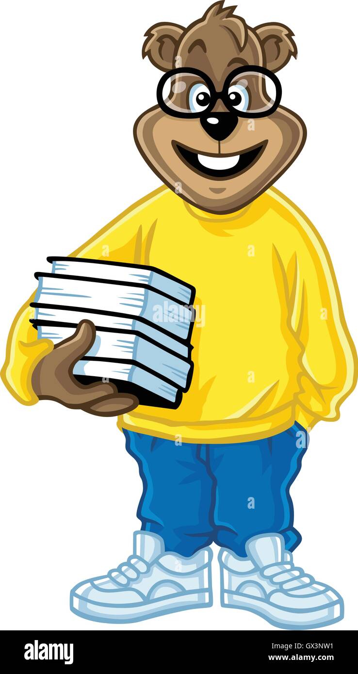 Nerd Geek Bear Holding Books Cartoon Vector Stock Vector Image & Art ...
