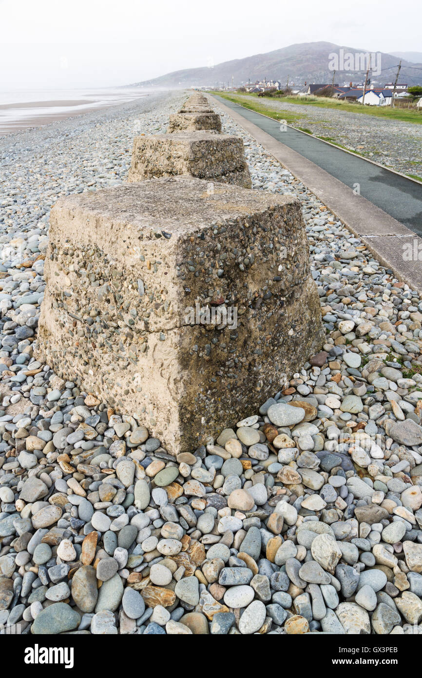 Anti-tank cubes from World War II to prevent invasion. Fairbourne beach ...