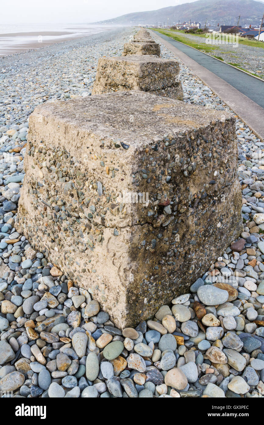 Anti-tank cubes from World War II to prevent invasion. Fairbourne beach ...