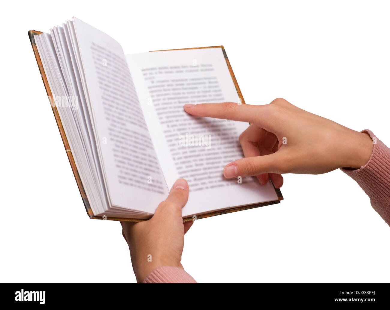 Isolated Female Hands holding a Vintage Book, pointing on a Word Stock ...