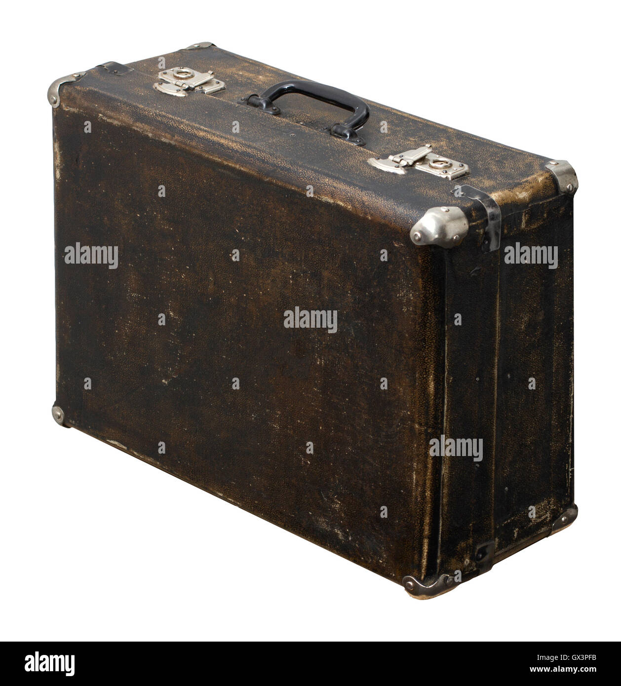 Isolated Scratched Vintage Brown Suitcase on a White Background Stock ...
