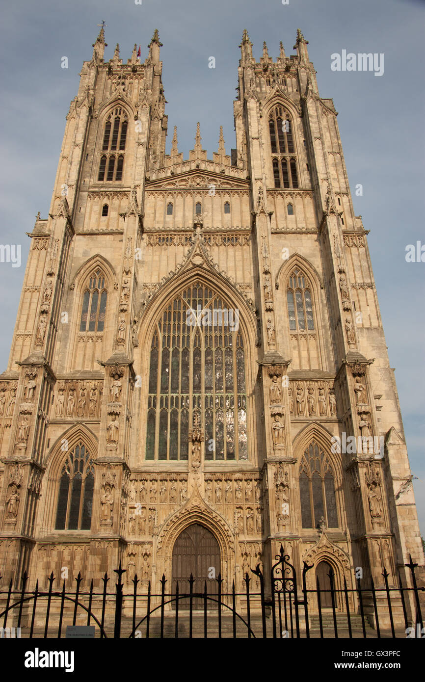 West front Beverley Minster gothic medieval church in summer sun Stock ...
