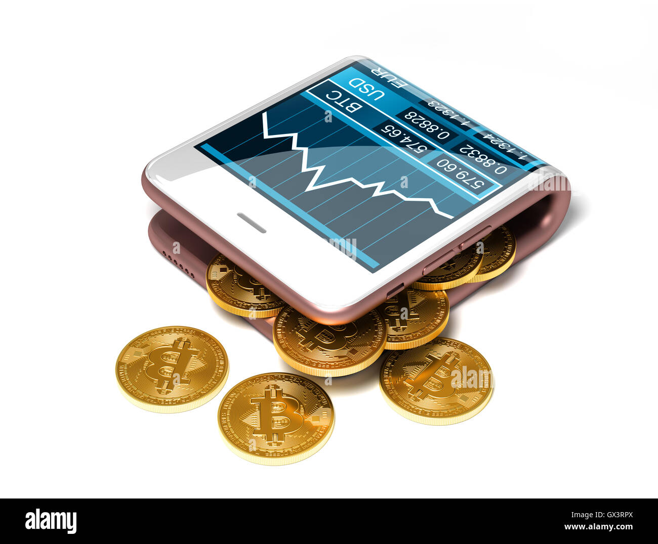 Concept Of Pink Digital Wallet And Bitcoins On White Background Stock ...