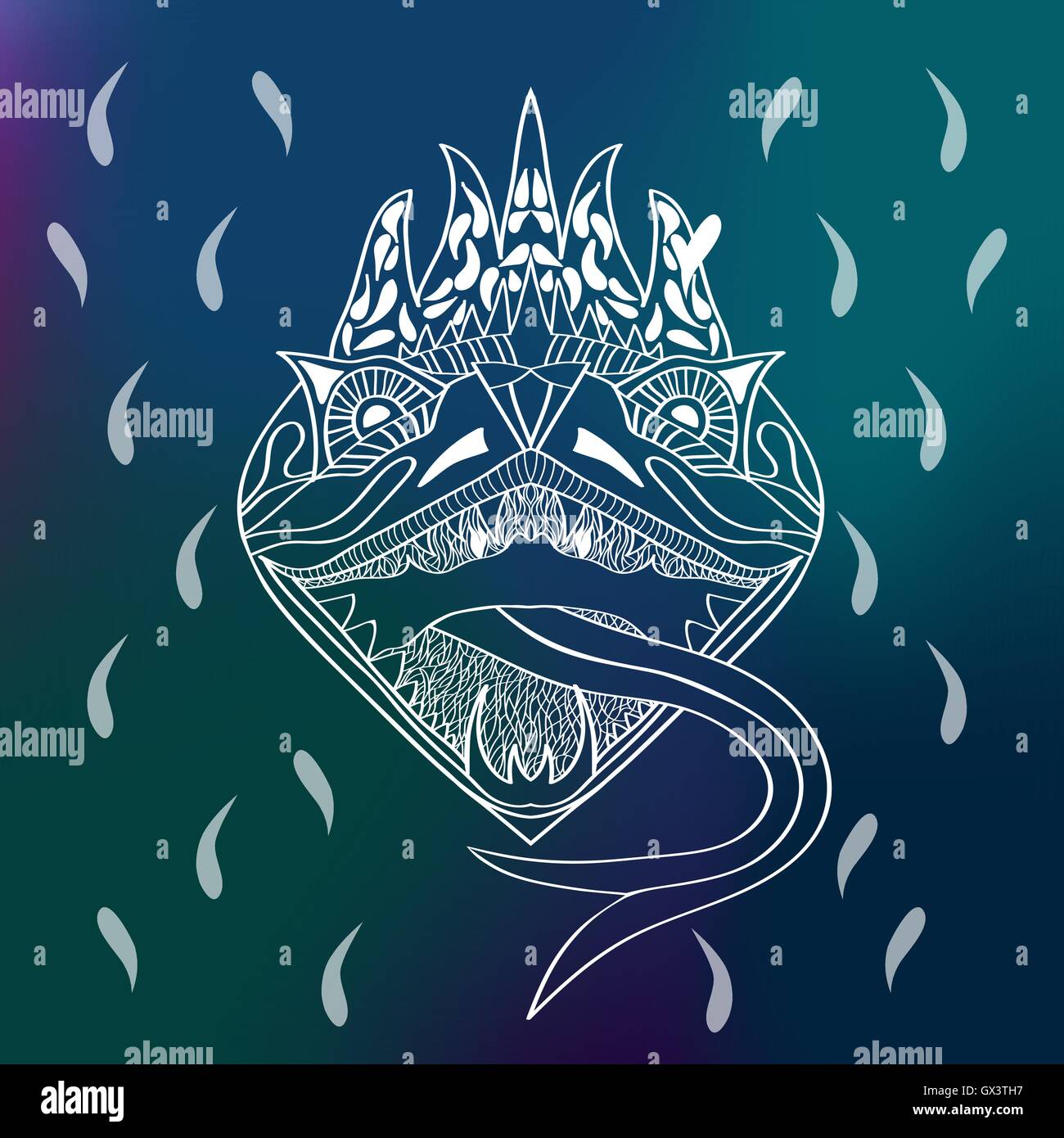 Unique impressive snake's head. Agresive slither hand drawn ...