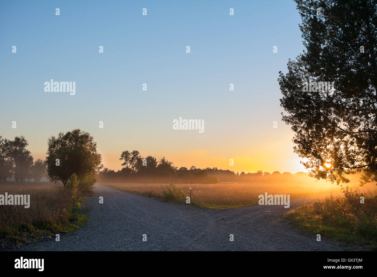 Concept of choice the correct way. Beautiful landscape with sunrise ...