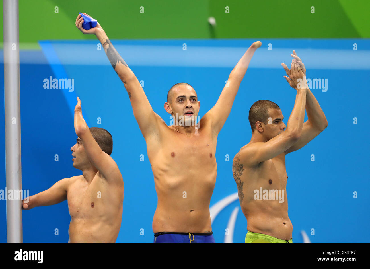 Members of the Brazilian Men's 4x100 metres - 34 Pts celebrate winning ... Members of the Brazilian Men's 4x100 metres - 34 Pts celebrate winning ...