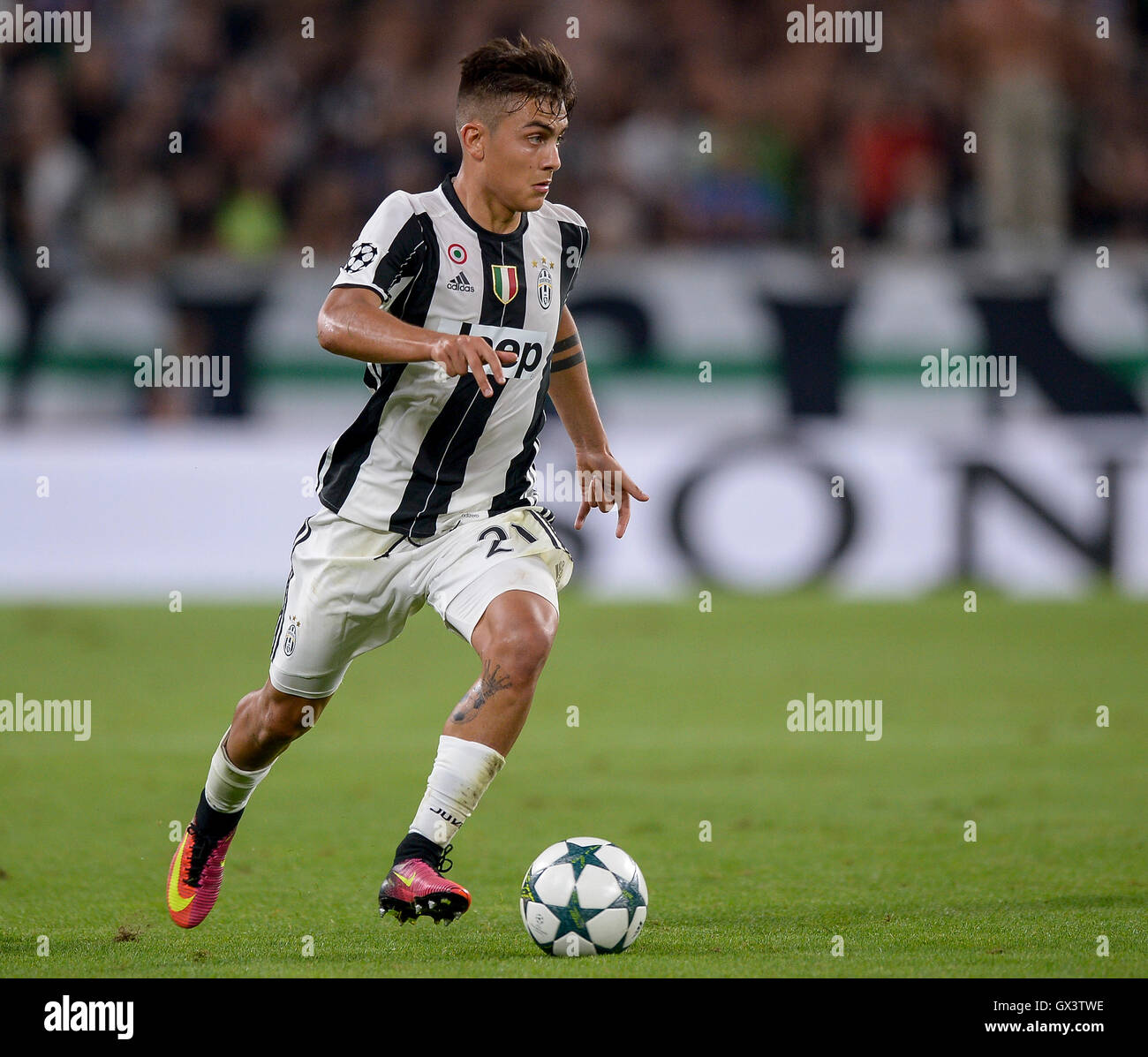 Turin, Italy. 14th Sep, 2016. Paulo Dybala in action during the Uefa ...