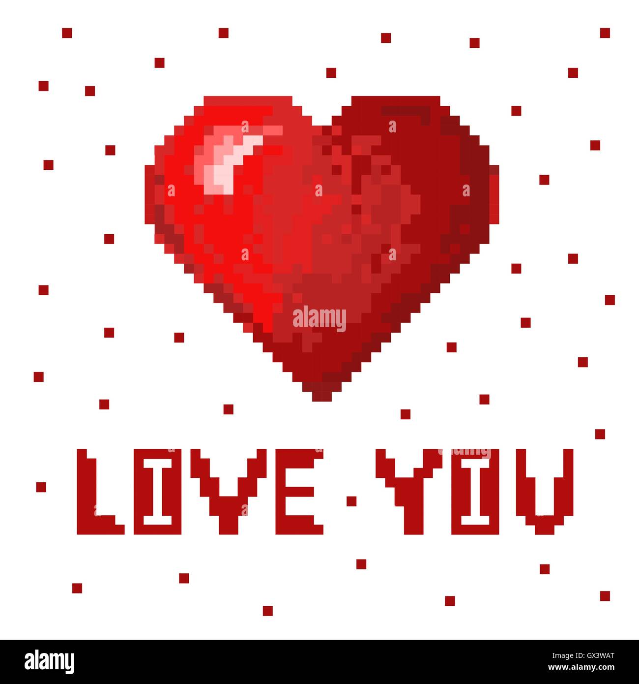 Red pixel heart in pixel art style. Cute volume heart Stock Vector ...