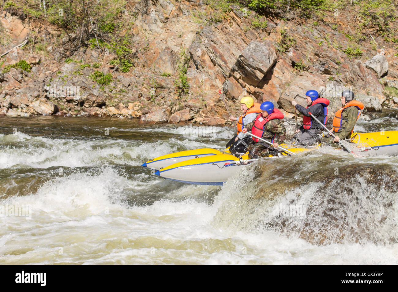 Khara-Murin, Russia - May 28. Rafting on the river Khara-Murin Langutay ...