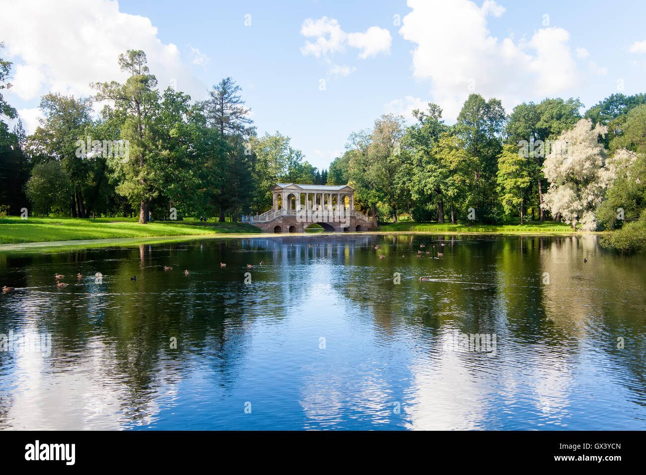 The Marble Bridge in Catherine royal park Saint Petersburg Stock Photo ...
