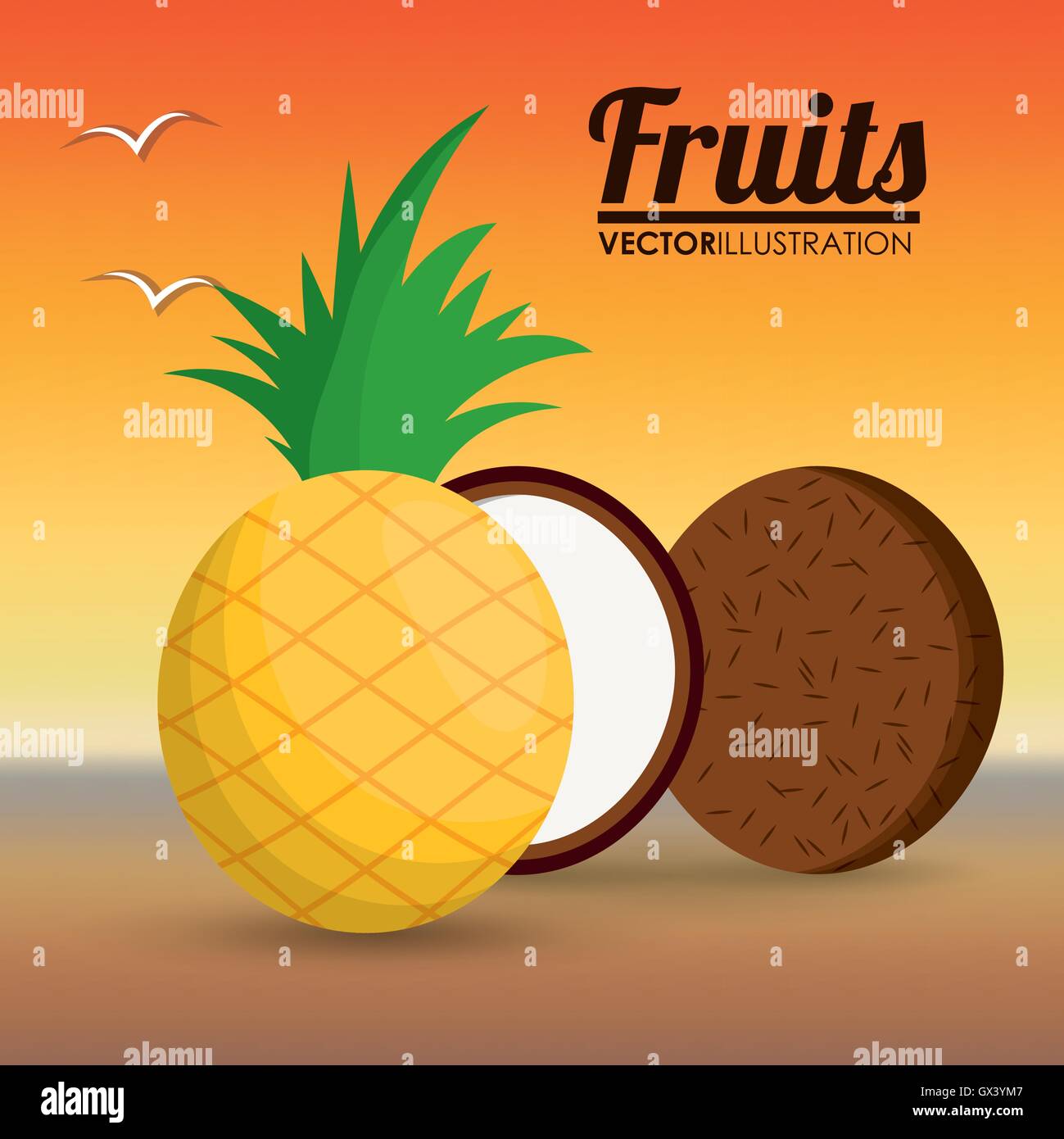 Coconut pineapple fruit and summer concept Stock Vector Image & Art - Alamy