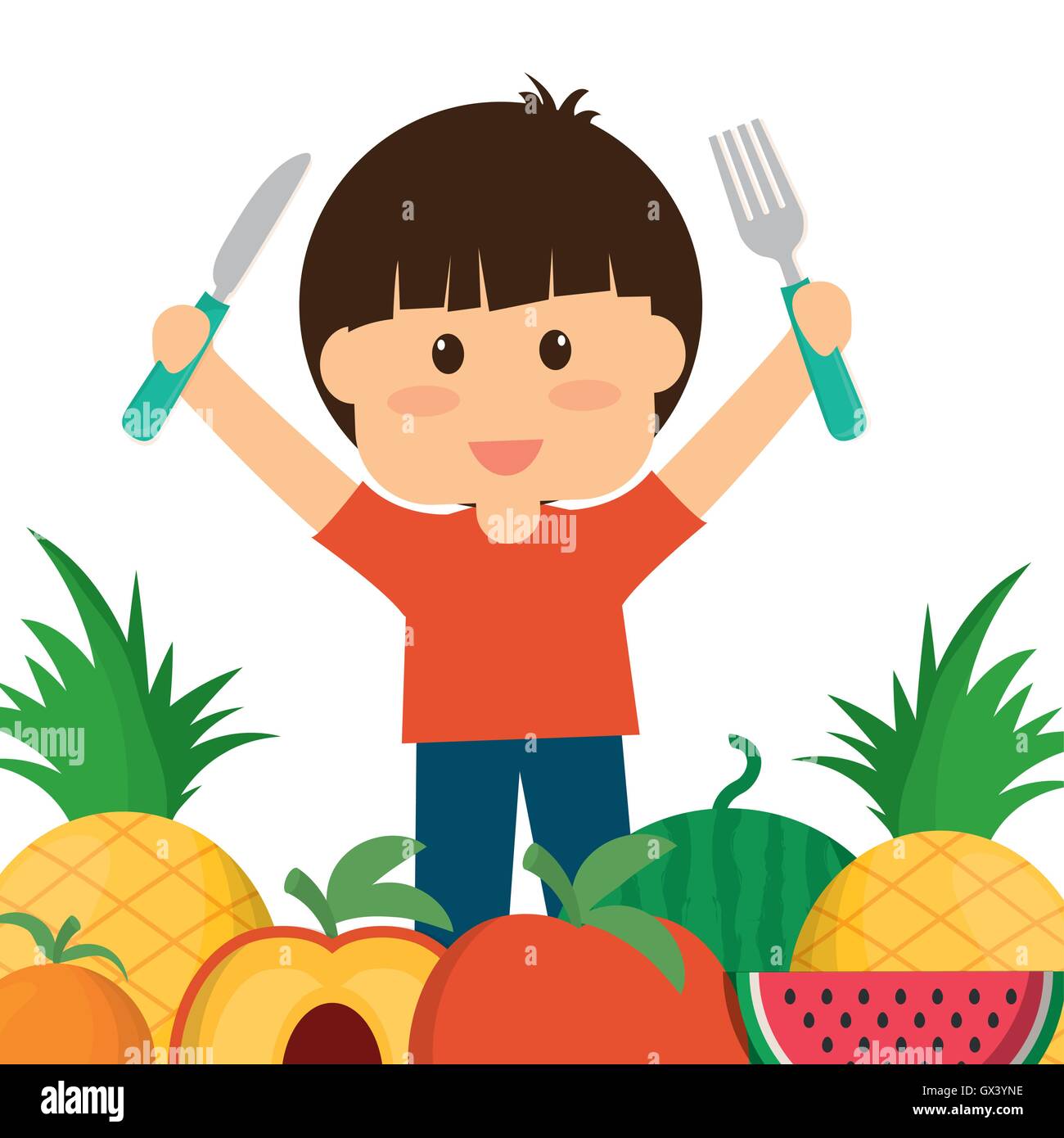 Boy fruits kids menu Stock Vector Images - Alamy