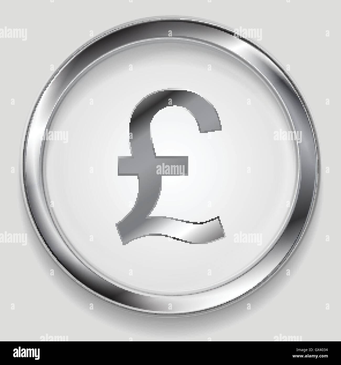 Concept metallic pound symbol logo in round button. Vector silver ...