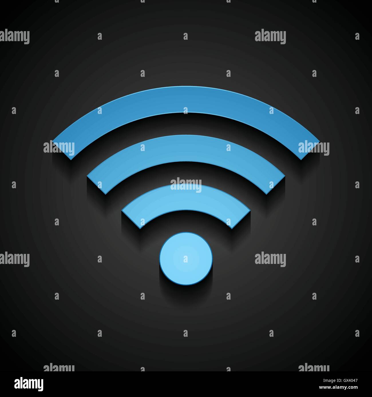 Blue wifi tech icon on black background. Wi-fi wireless technology ...