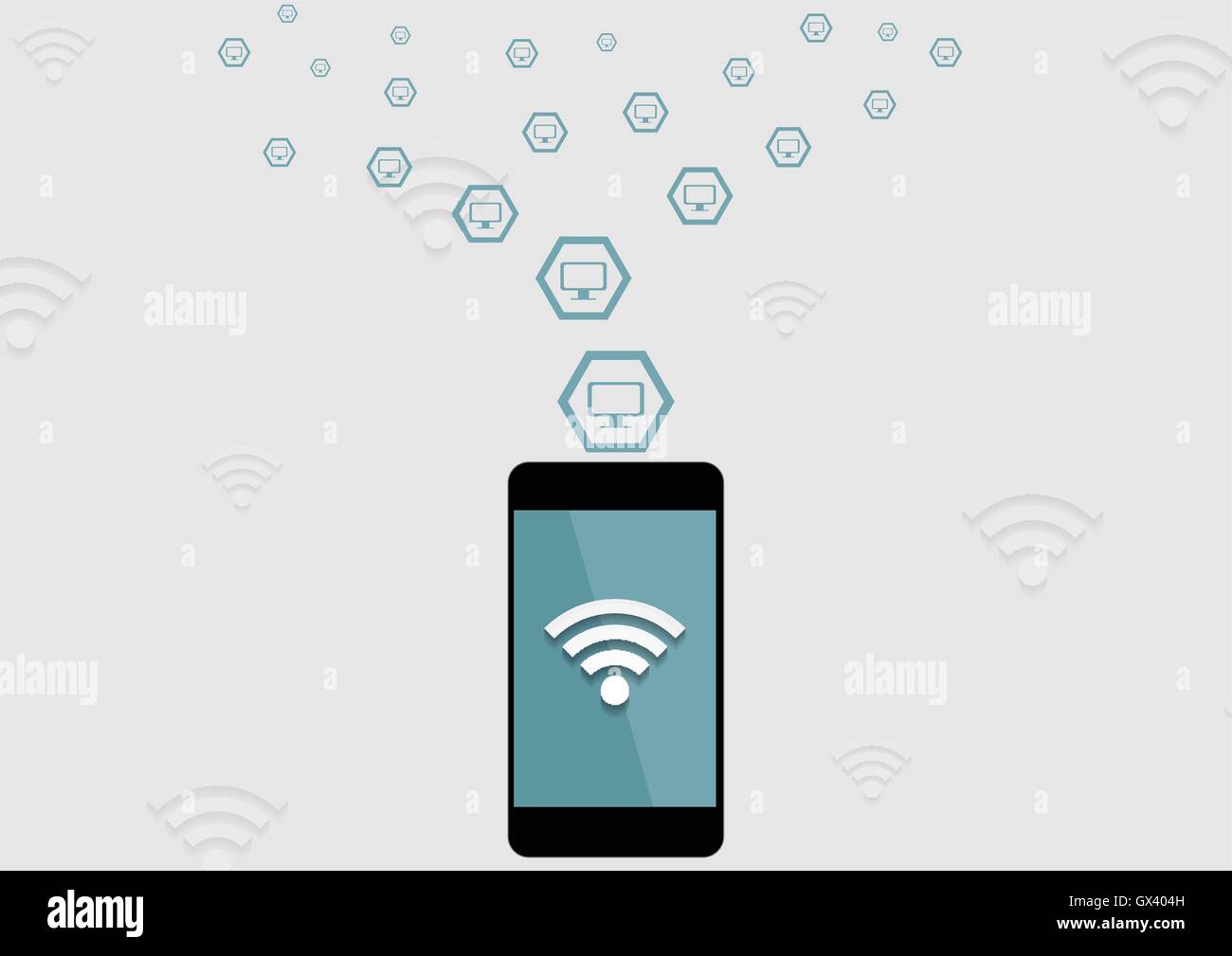 Wifi connection by mobile phone tech background. Vector communication ...