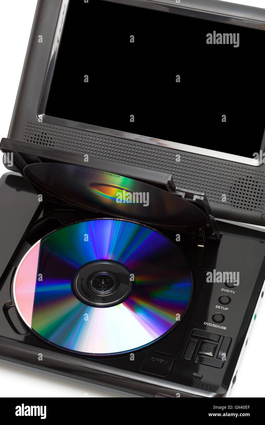 TV with a dvd disk on a white background Stock Photo - Alamy