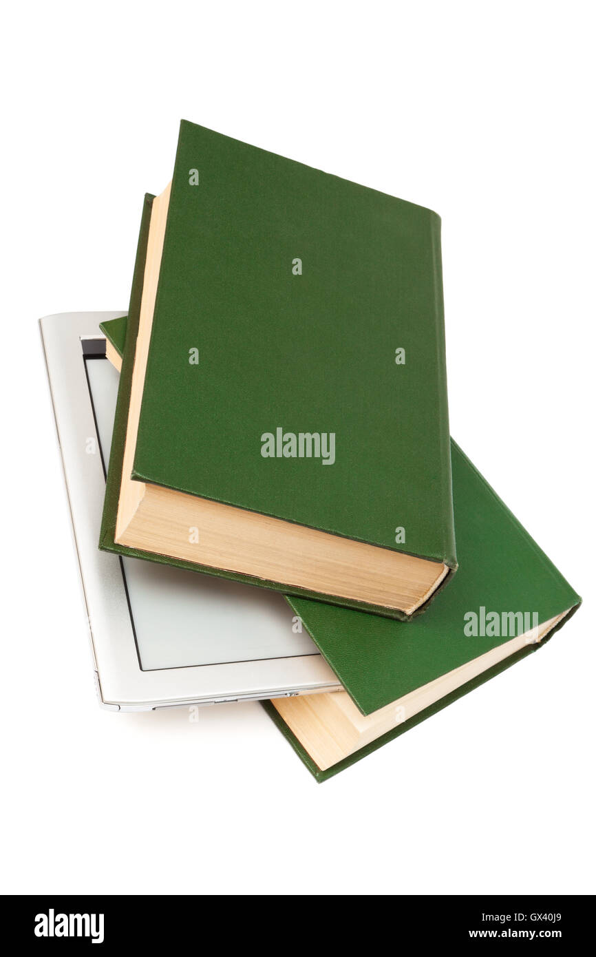 reader and old books on a white background Stock Photo - Alamy