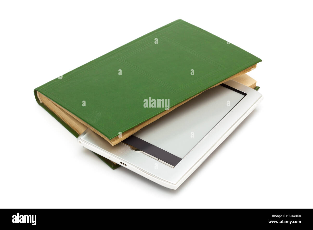 reader and old book on a white background Stock Photo - Alamy