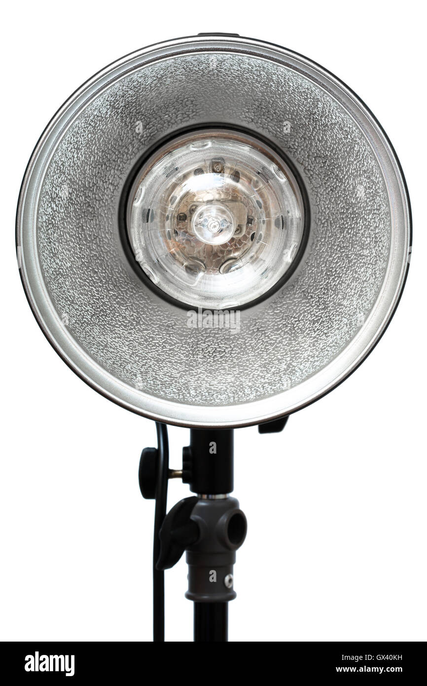 Modern powerful photographic flash on a white background Stock Photo ...