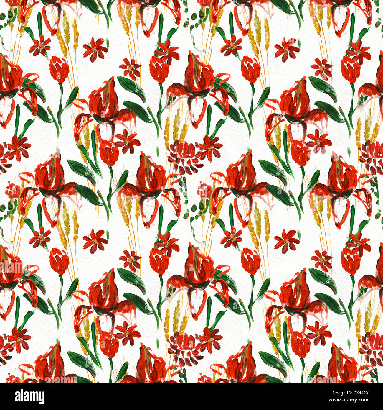 Seamless pattern with red flowers Stock Photo - Alamy