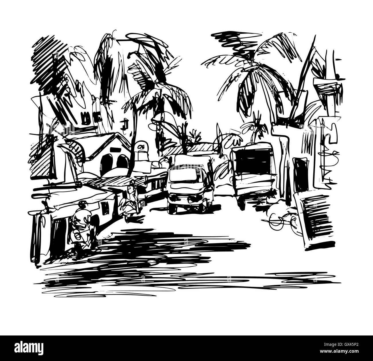 original black and white digital drawing of India Goa Calangute Stock ...