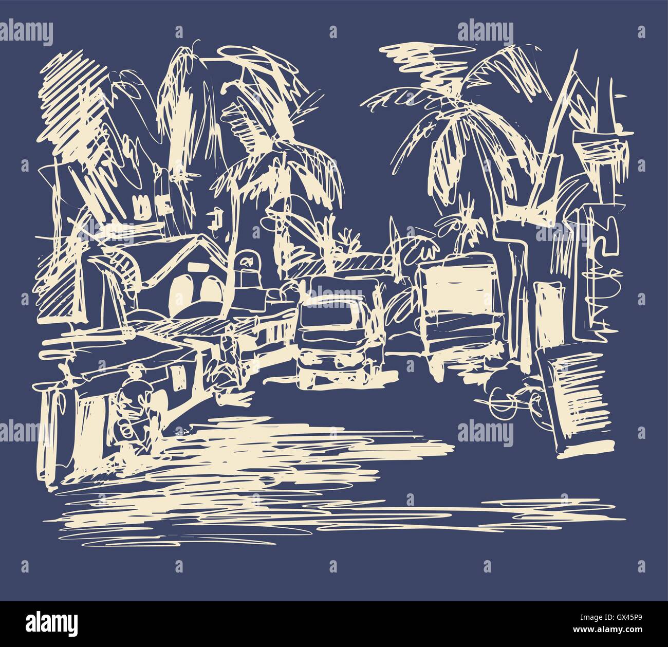 digital drawing of India Goa Calangute Baga landscape street, t Stock ...