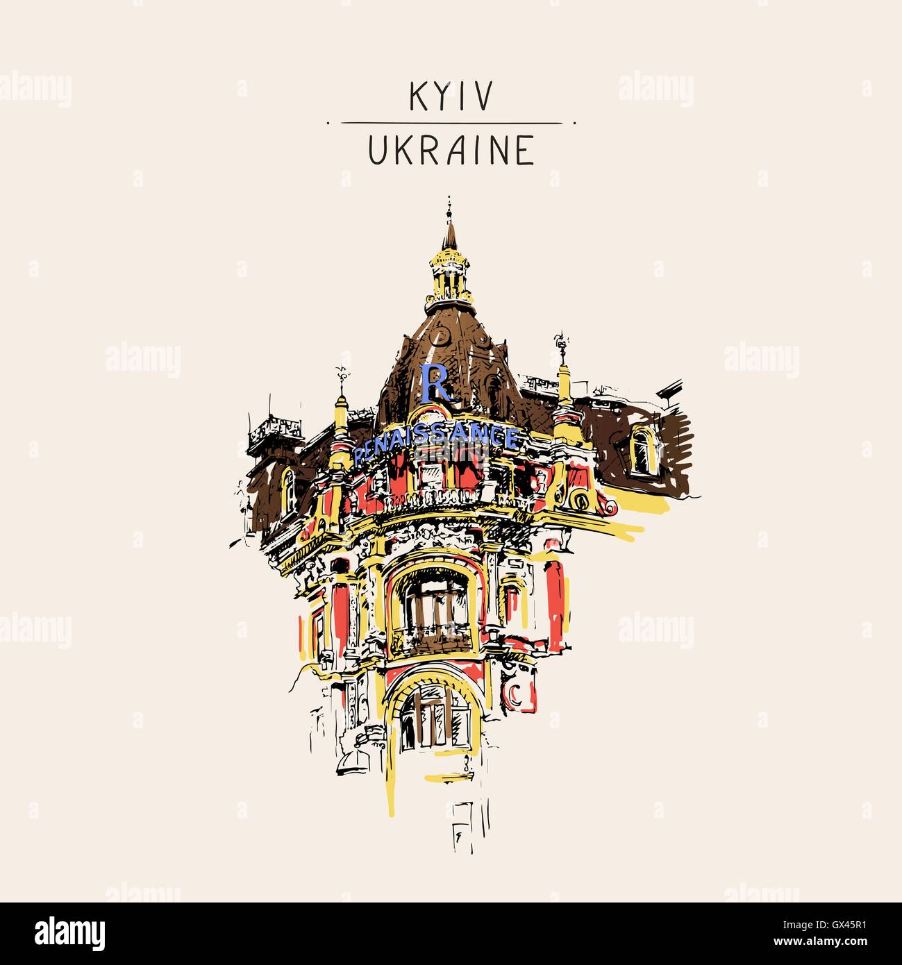 digital drawing of old historic house in kyiv, ukraine Stock Vector ...