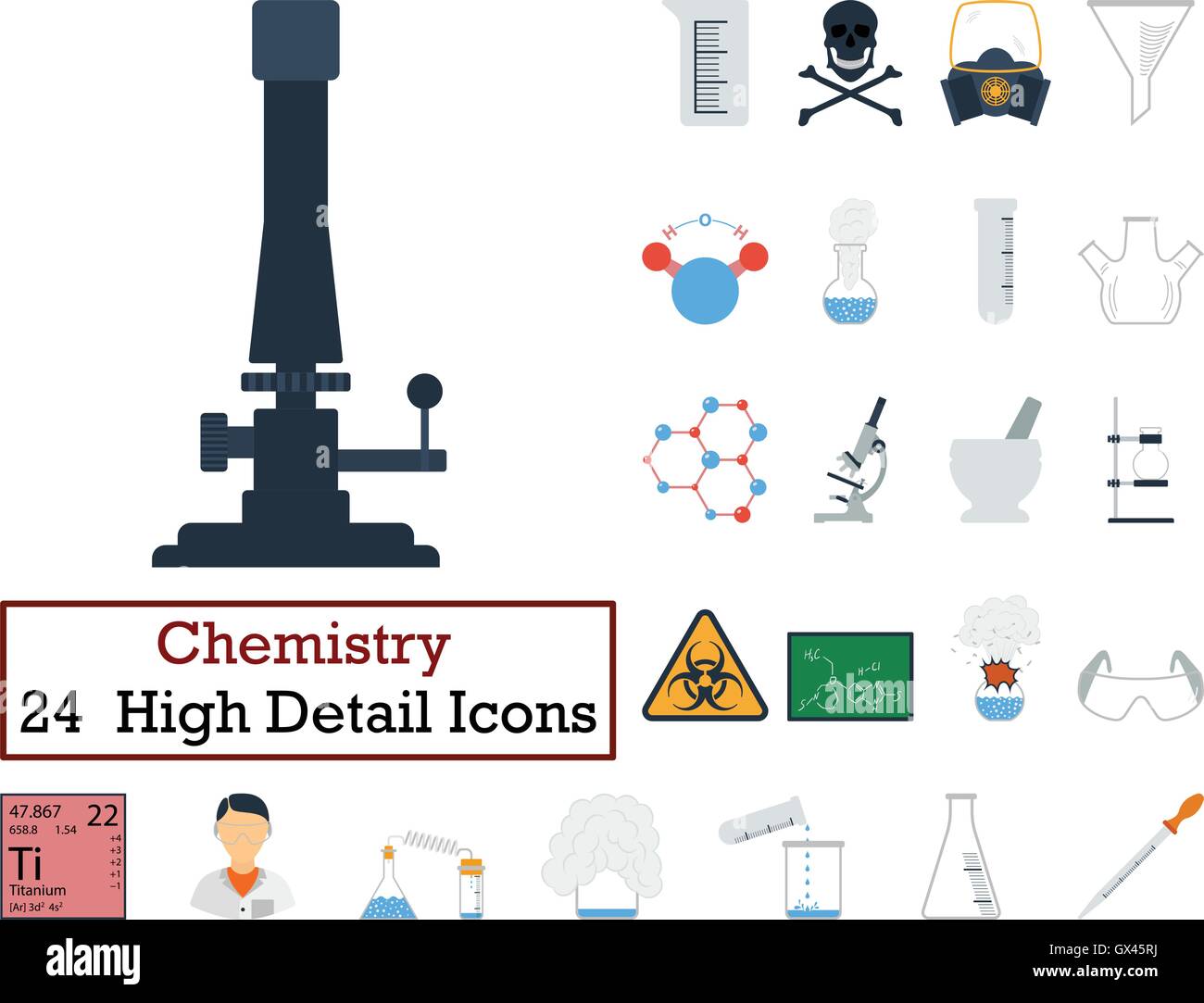 Set of 24 Chemistry Icons. Flat color design. Vector illustration Stock ...