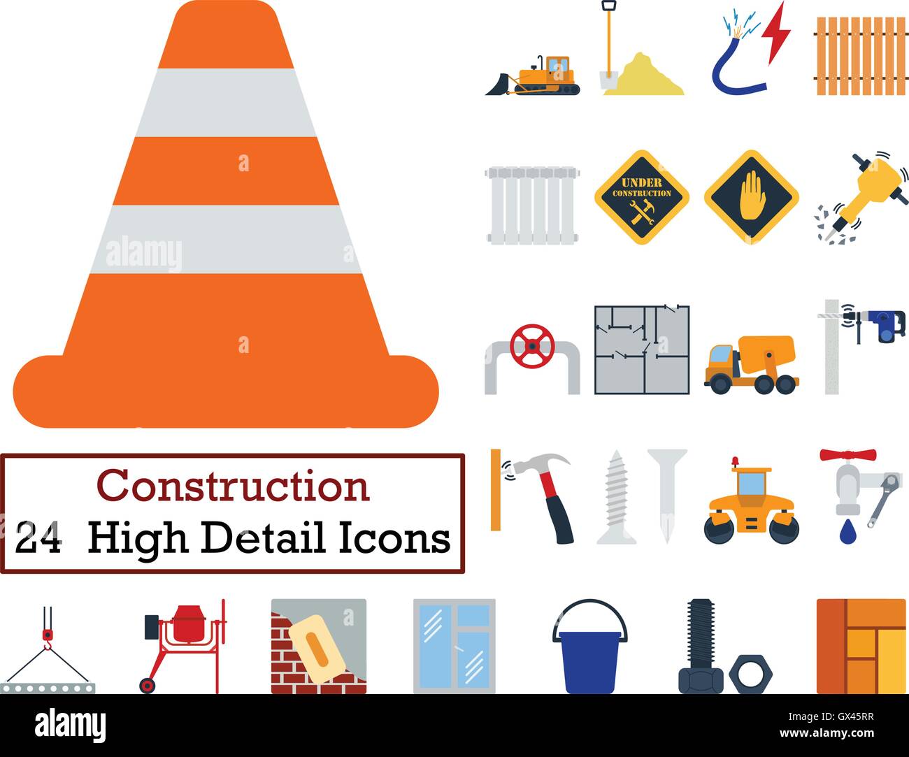 Set of 24 Construction Icons. Flat color design. Vector illustration ...
